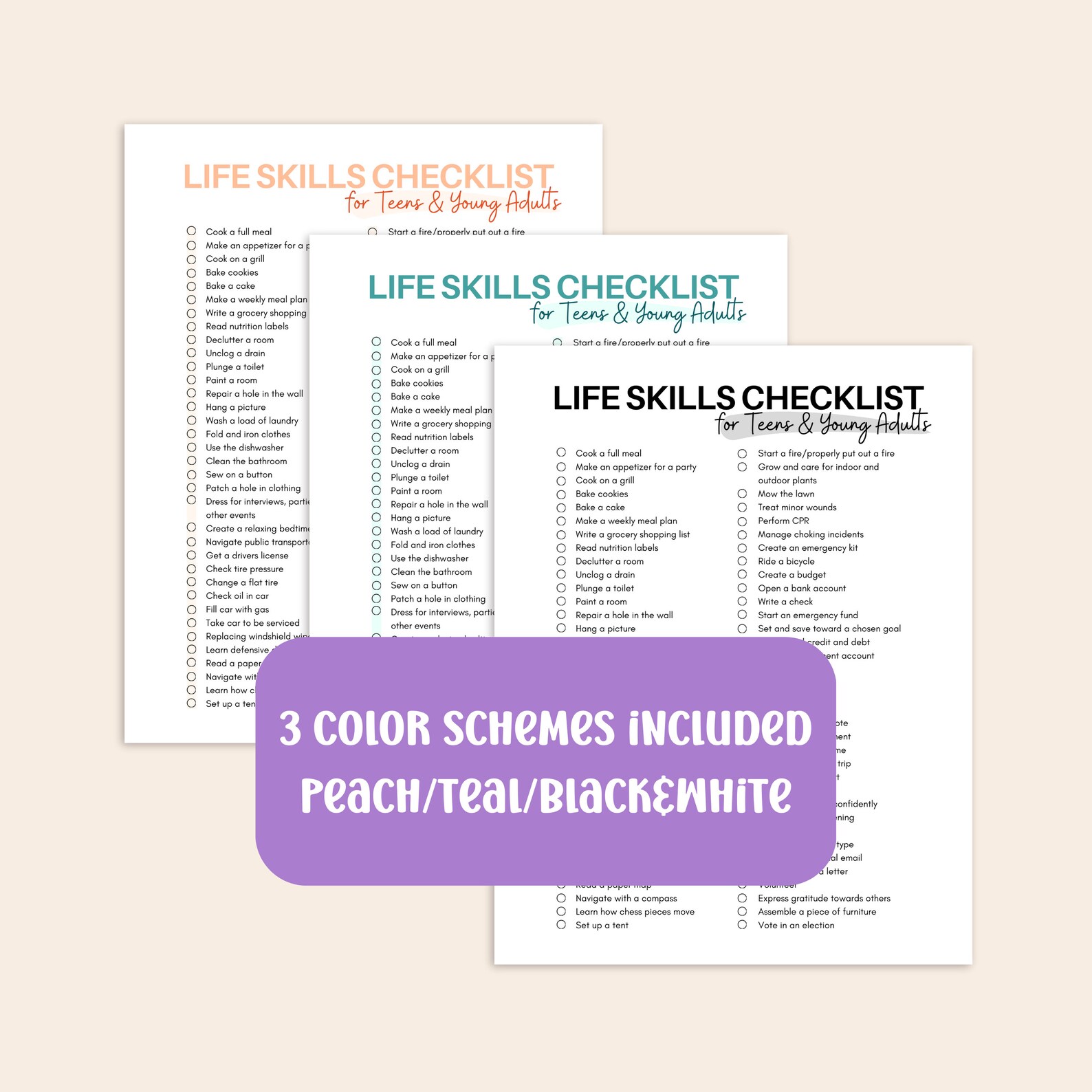 Life Skills Checklist for Teens & Young Adults Youth Readiness Skills ...