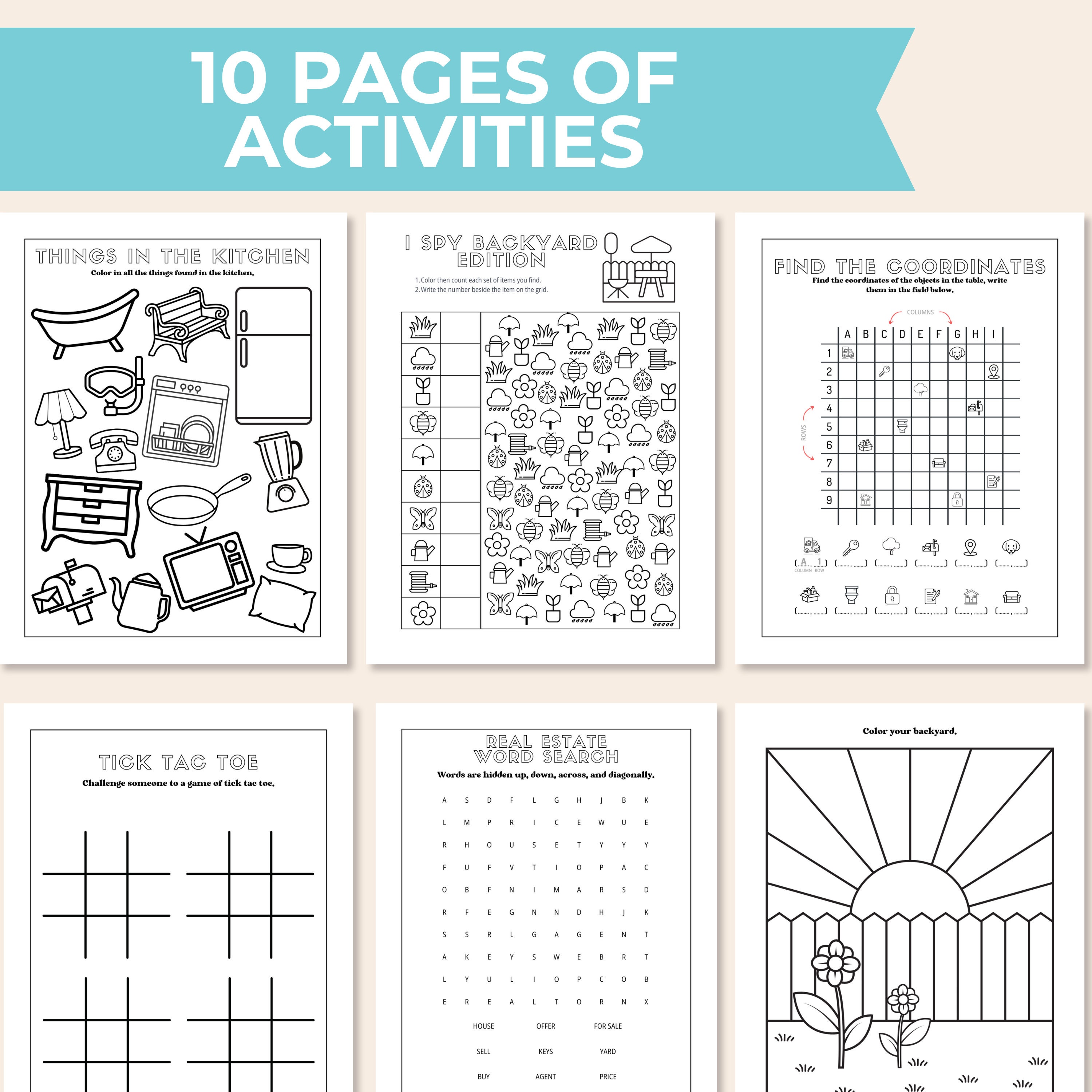 10 Open House Kid Activity Sheets Real Estate Marketing Bundle Coloring ...