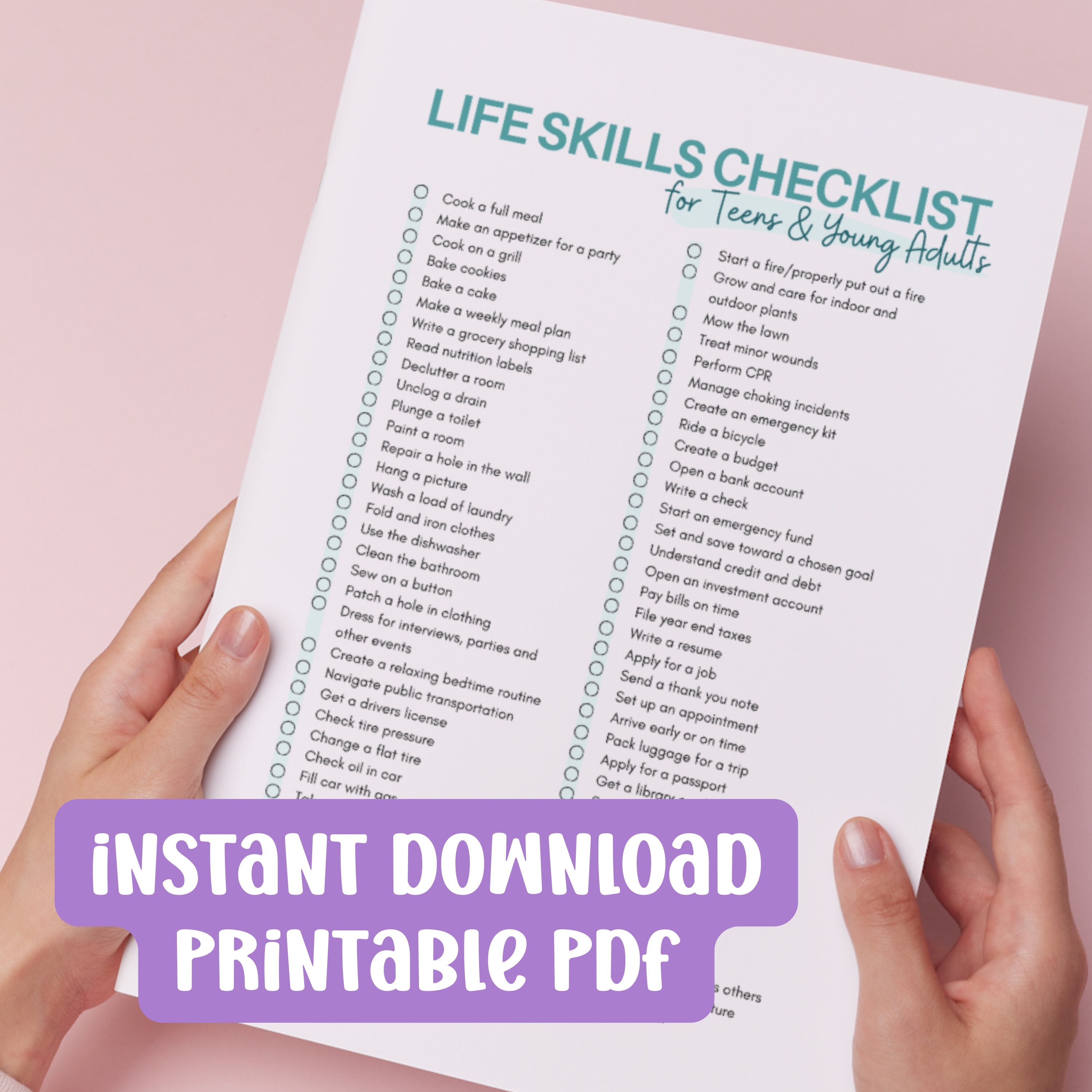 Life Skills Checklist for Teens & Young Adults Youth Readiness Skills Tracker Highschool ...