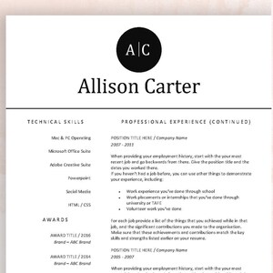 CV Template Resume Word. Professional Resume Template. - Etsy