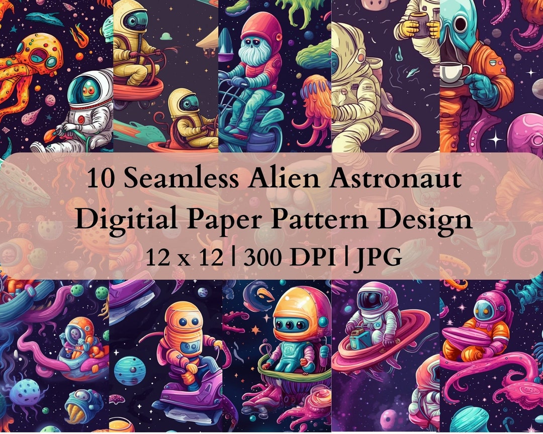 10 Seamless Alien Astronaut Digital Transfer Paper, Adjustable ...