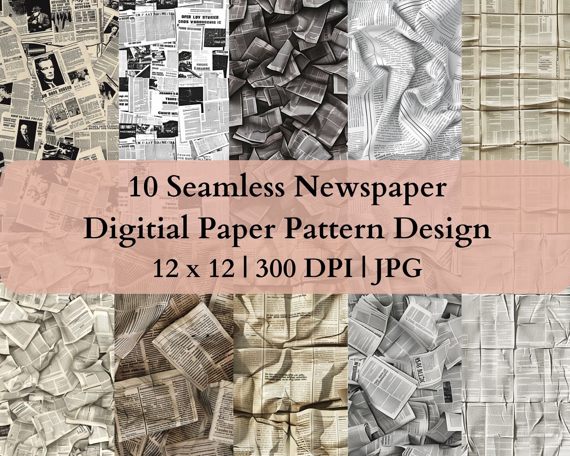 10 Seamless Newspaper Digital Transfer Paper, Adjustable Repeating ...
