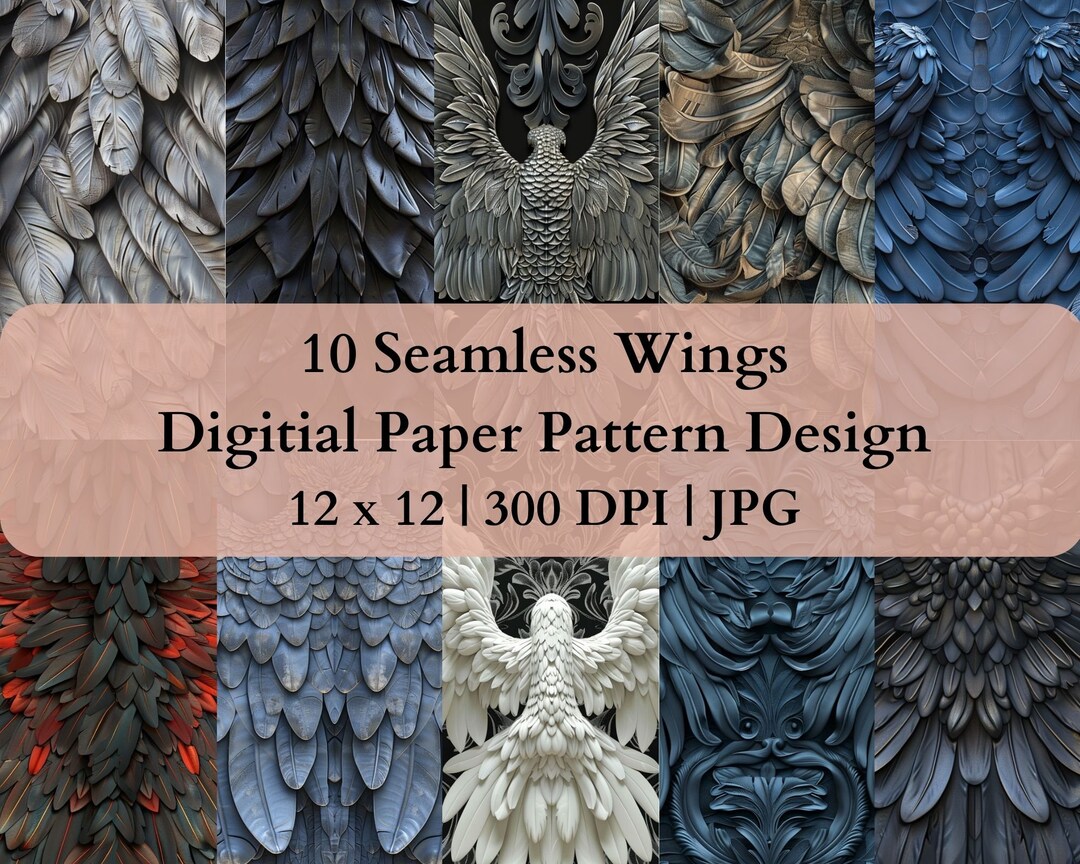 10 Seamless Wings Digital Transfer Paper, Adjustable Repeating Print ...