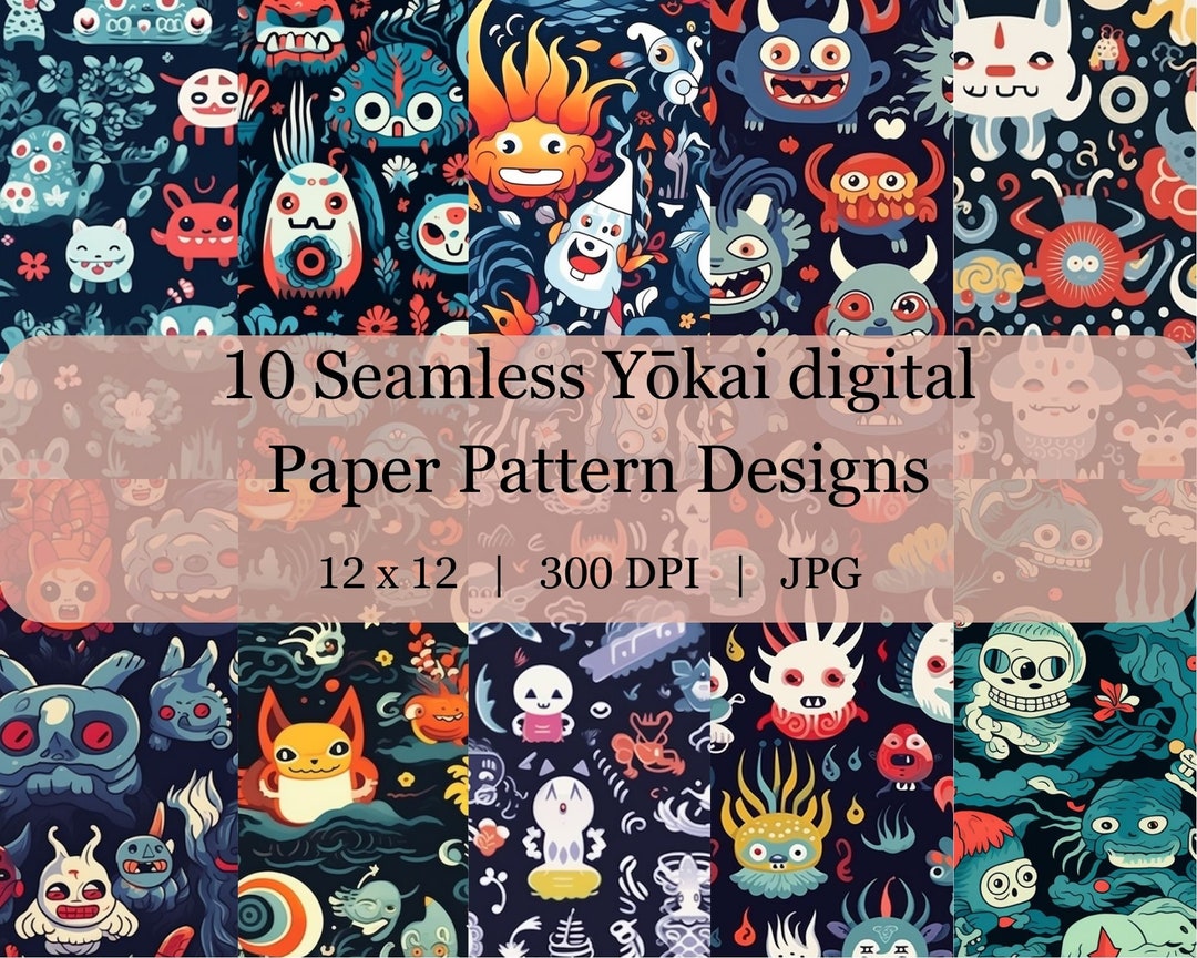 10 Seamless Cartoon Yokai Digital Transfer Paper, Adjustable Repeating ...