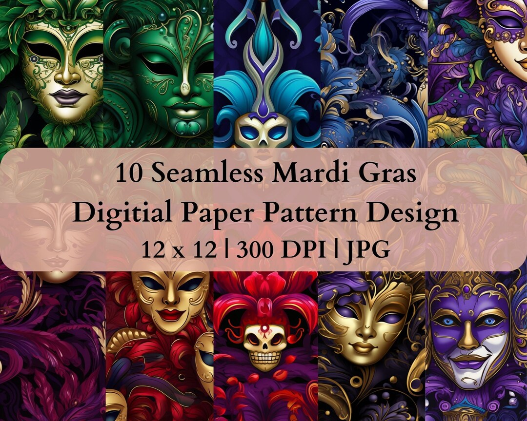 10 Seamless Mardi Gras Digital Transfer Paper, Adjustable Repeating ...