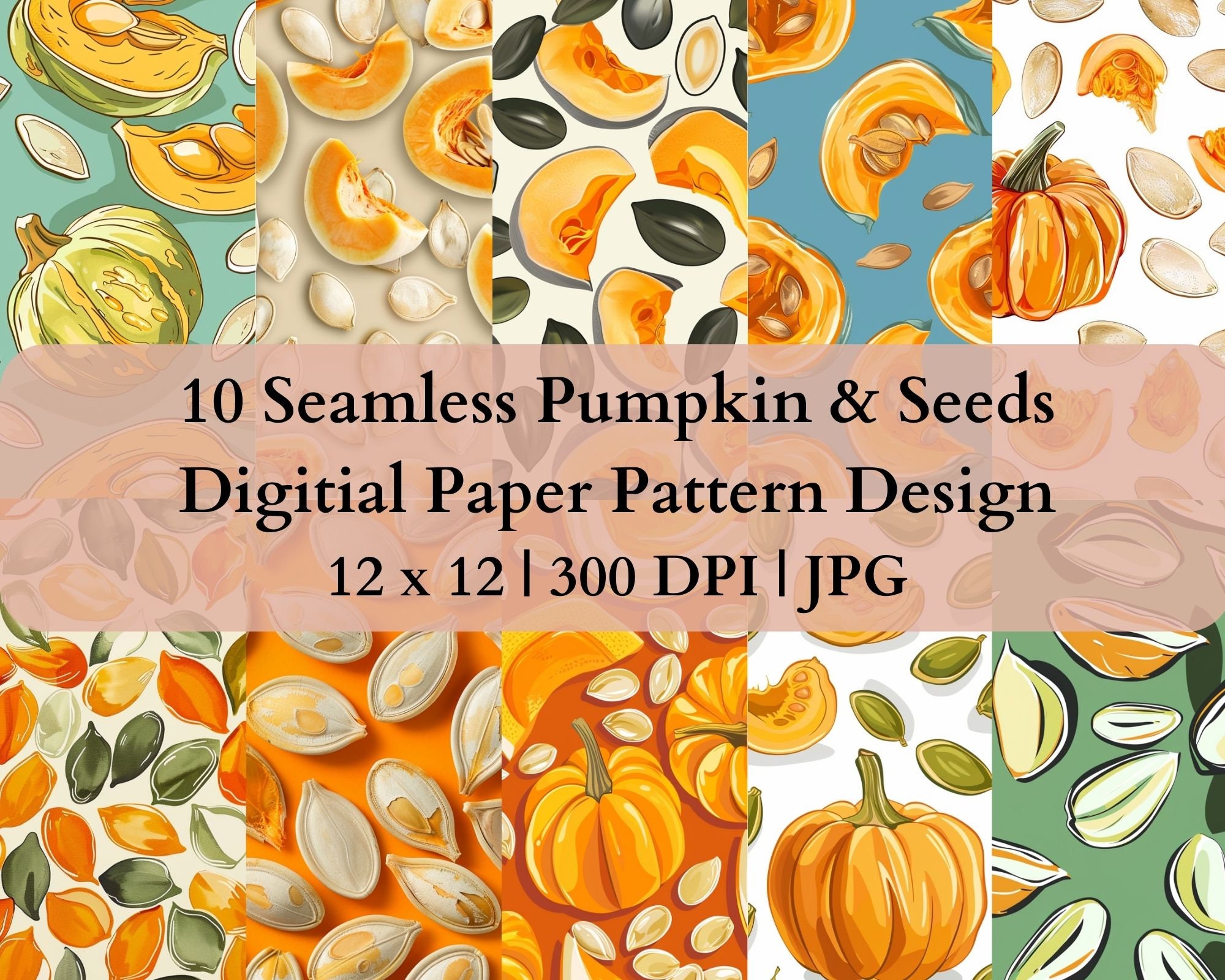 10 Seamless Pumpkin Seeds Digital Transfer Paper, Adjustable Repeating ...