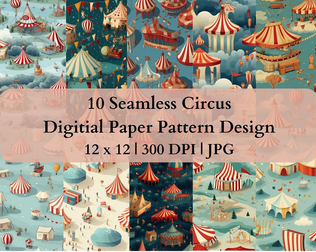 10 Seamless Circus Digital Transfer Paper, Adjustable Repeating Print ...