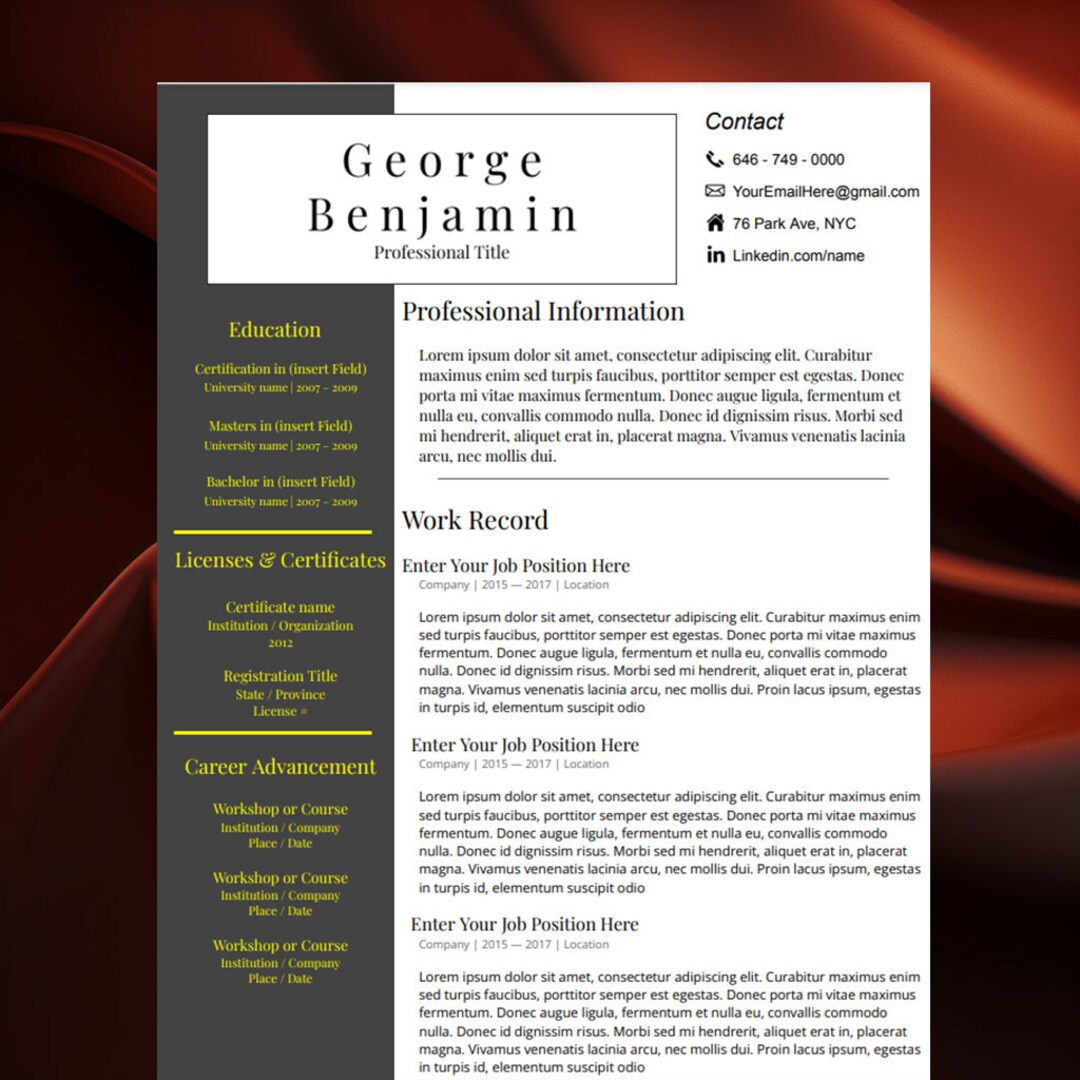 Bushwick Resume CV Template Google Docs Design With 1, 2, and 3 Page ...
