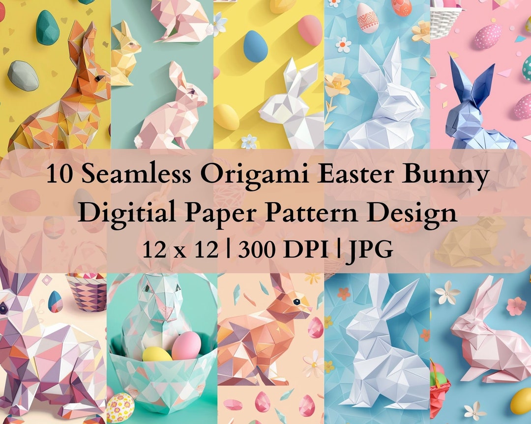 10 Seamless Origami Easter Bunny Digital Transfer Paper, Adjustable ...