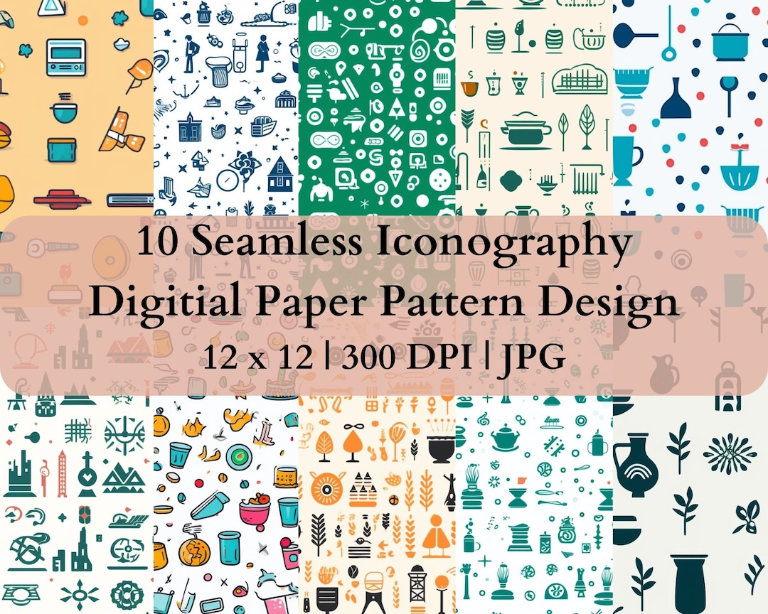 10 Seamless Iconography Digital Transfer Paper, Adjustable Repeating ...