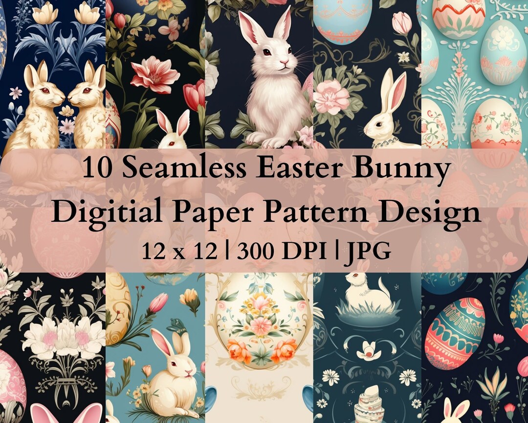 10 Seamless Easter Bunny Digital Transfer Paper, Adjustable Repeating ...