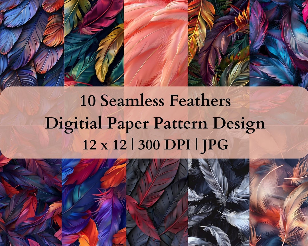 10 Seamless Feather Digital Transfer Paper, Adjustable Repeating Print ...