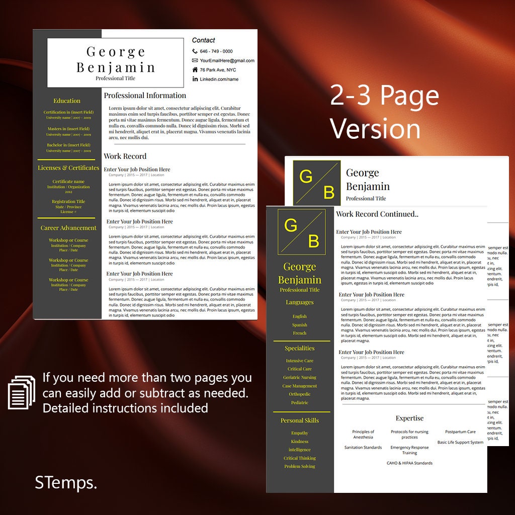 Bushwick Resume CV Template Google Docs Design With 1, 2, and 3 Page ...