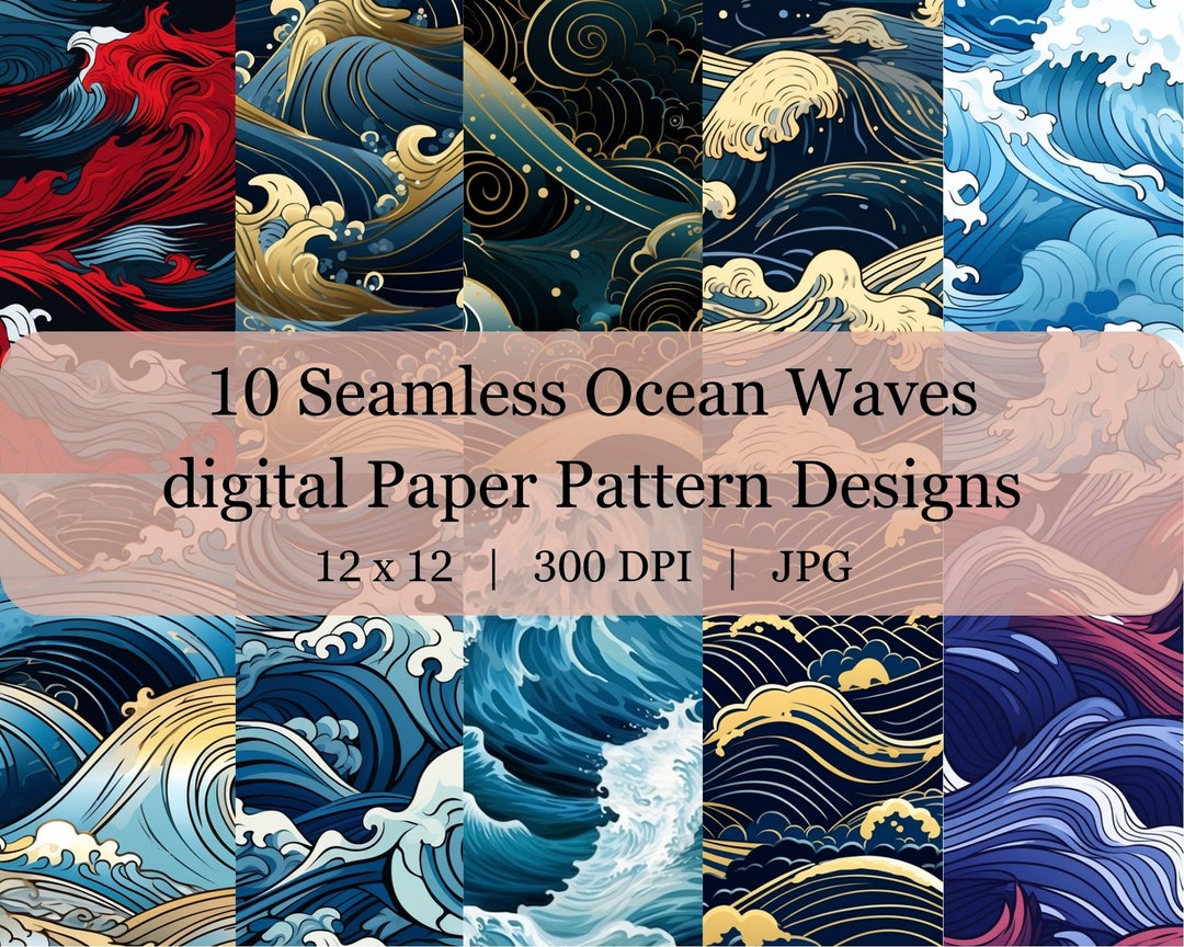 10 Seamless Ocean Wave Digital Transfer Paper, Adjustable Repeating ...
