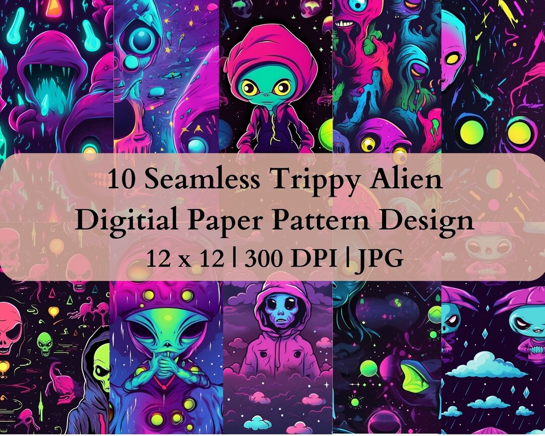10 Seamless Trippy Alien Digital Transfer Paper, Adjustable Repeating ...