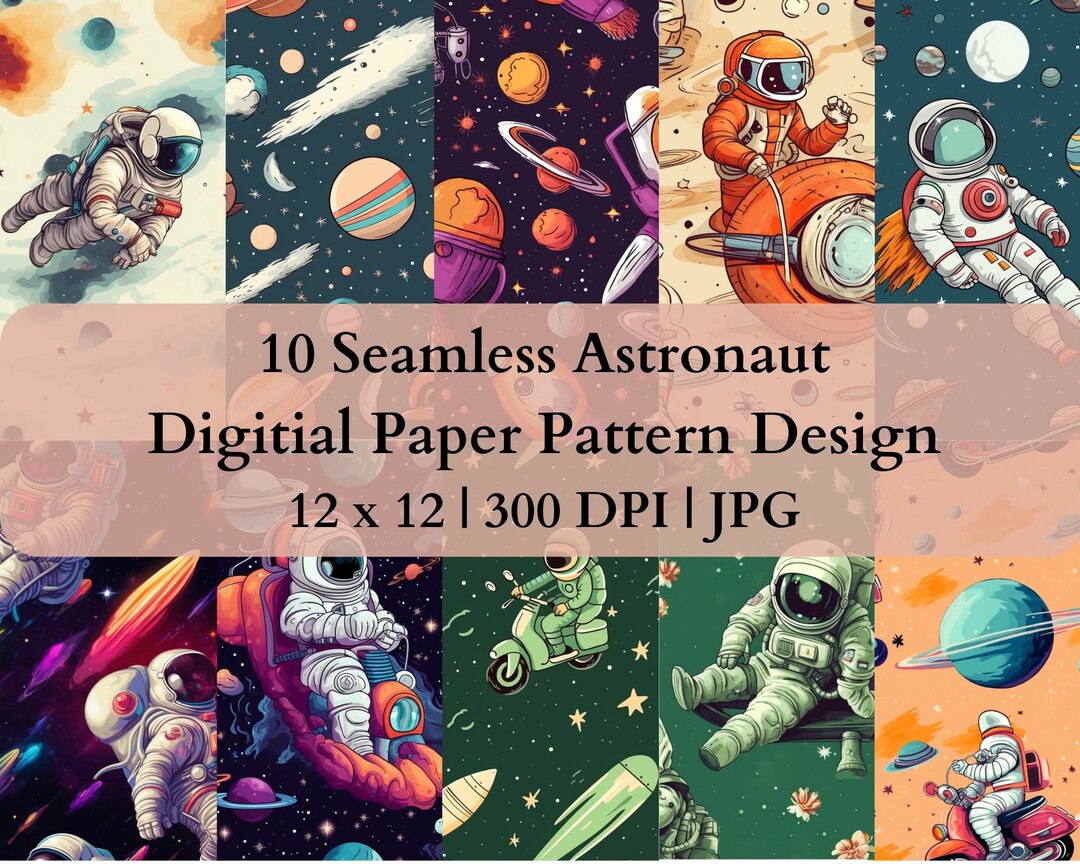 10 Seamless Astronaut Digital Transfer Paper, Adjustable Repeating ...