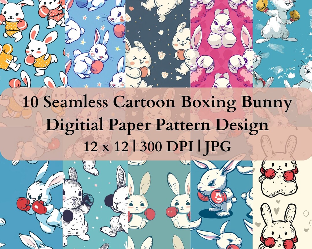 10 Seamless Cartoon Boxing Bunny Digital Transfer Paper, Adjustable ...