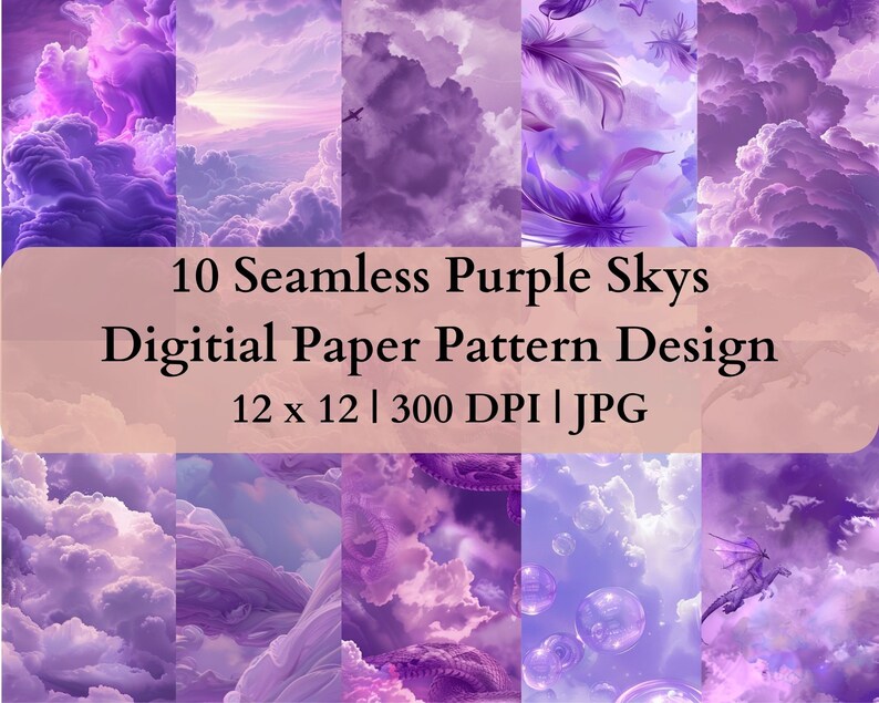 10 Seamless Purple Skys Digital Transfer Paper, Adjustable Repeating ...