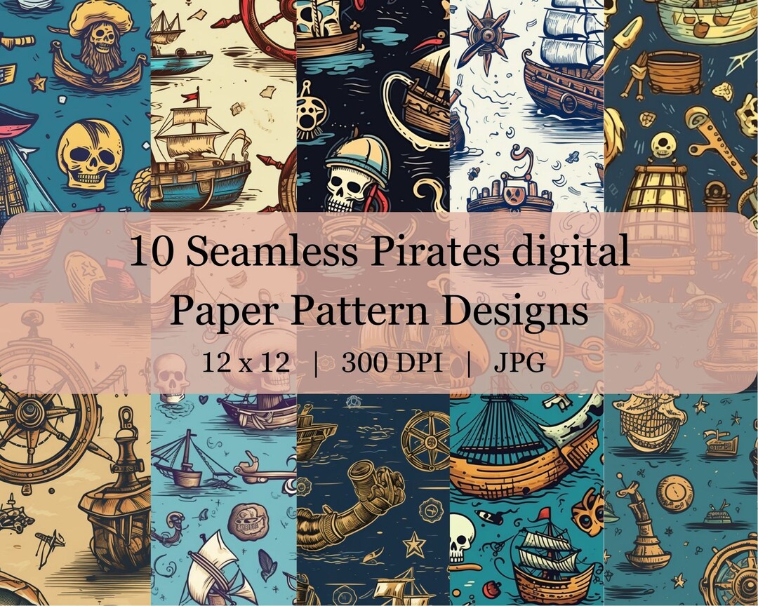 10 Seamless Pirate Digital Transfer Paper, Adjustable Repeating Print ...