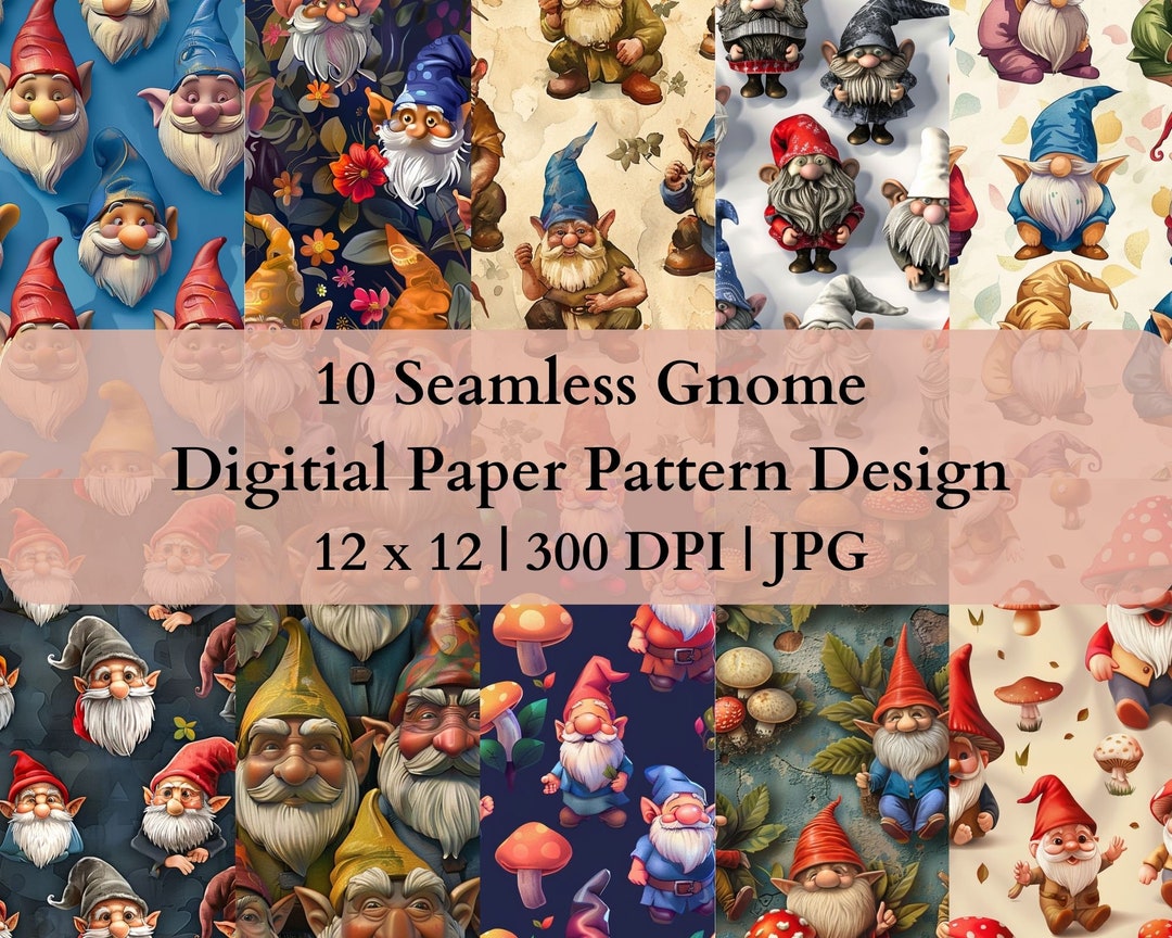 10 Seamless Gnomes Digital Transfer Paper, Adjustable Repeating Print ...