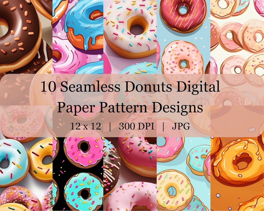 10 Seamless Donuts Digital Transfer Paper, Adjustable Repeating Print ...