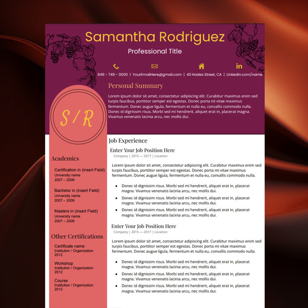 Silhouette Resume CV Template Google Docs Design With 1, 2, and 3 Page ...