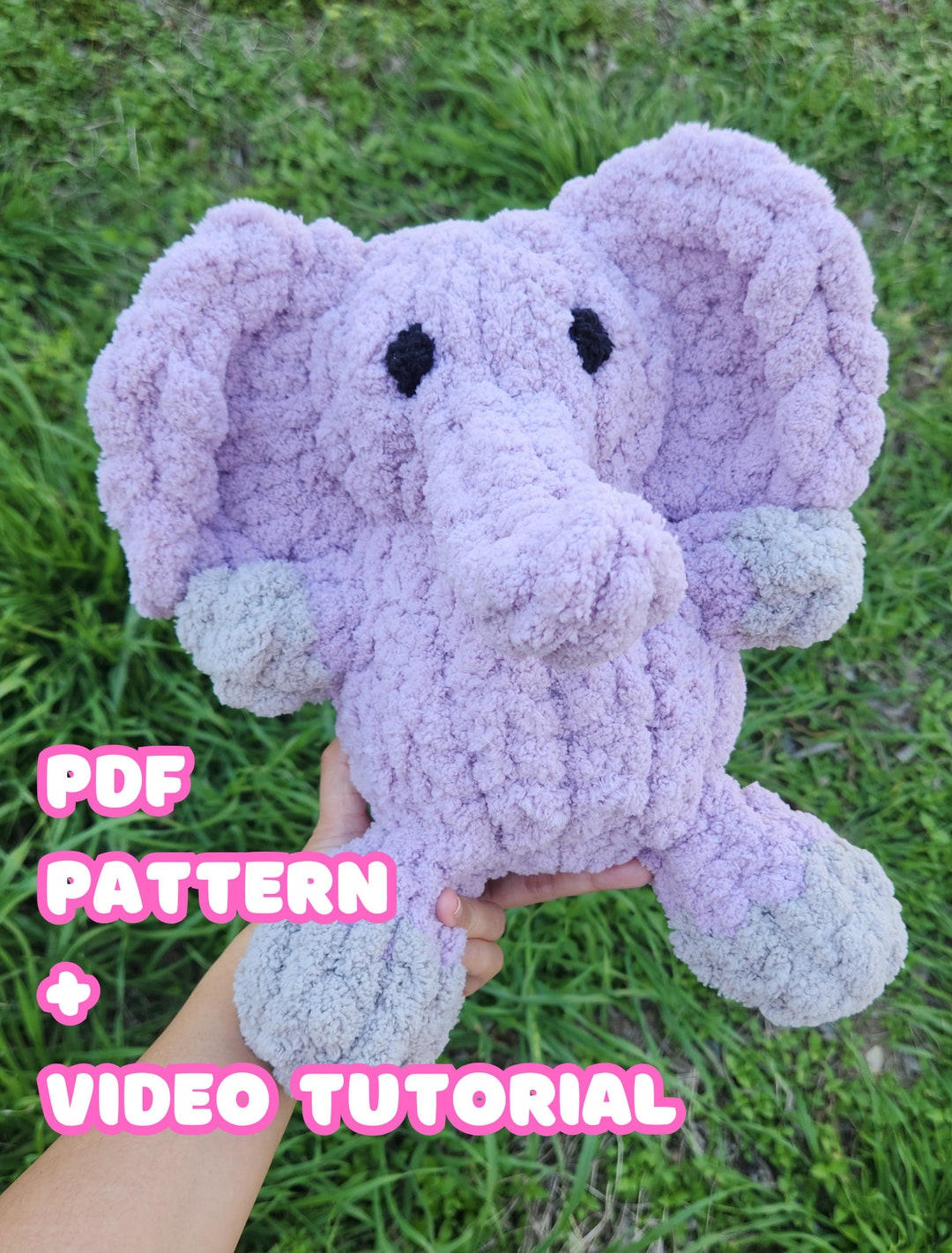 Fingerknit Chunky Elephant Plushie Pattern With Video Tutorial Elephant ...