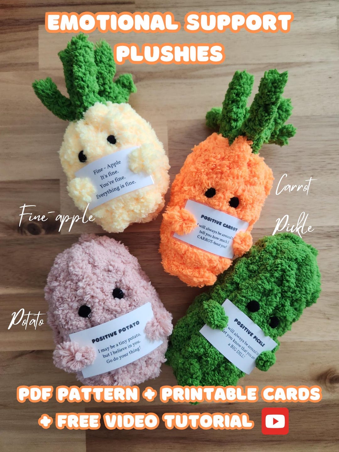 Handknit Emotional Support Plushies Pattern + Video Tutorial Positive ...