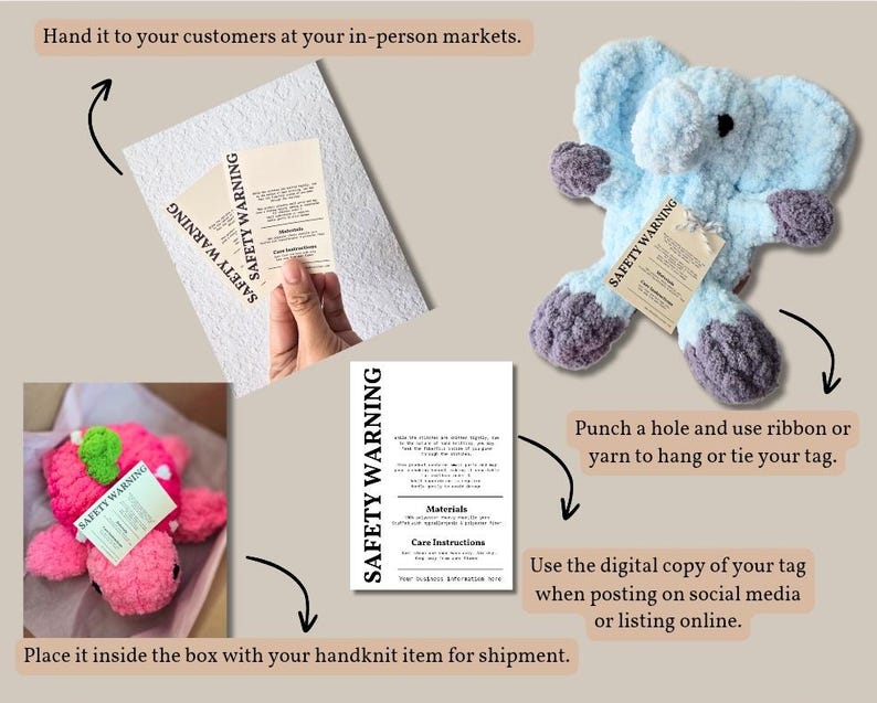 Printable Handknit Safety Warning Care Tags for Chunky Handknit ...