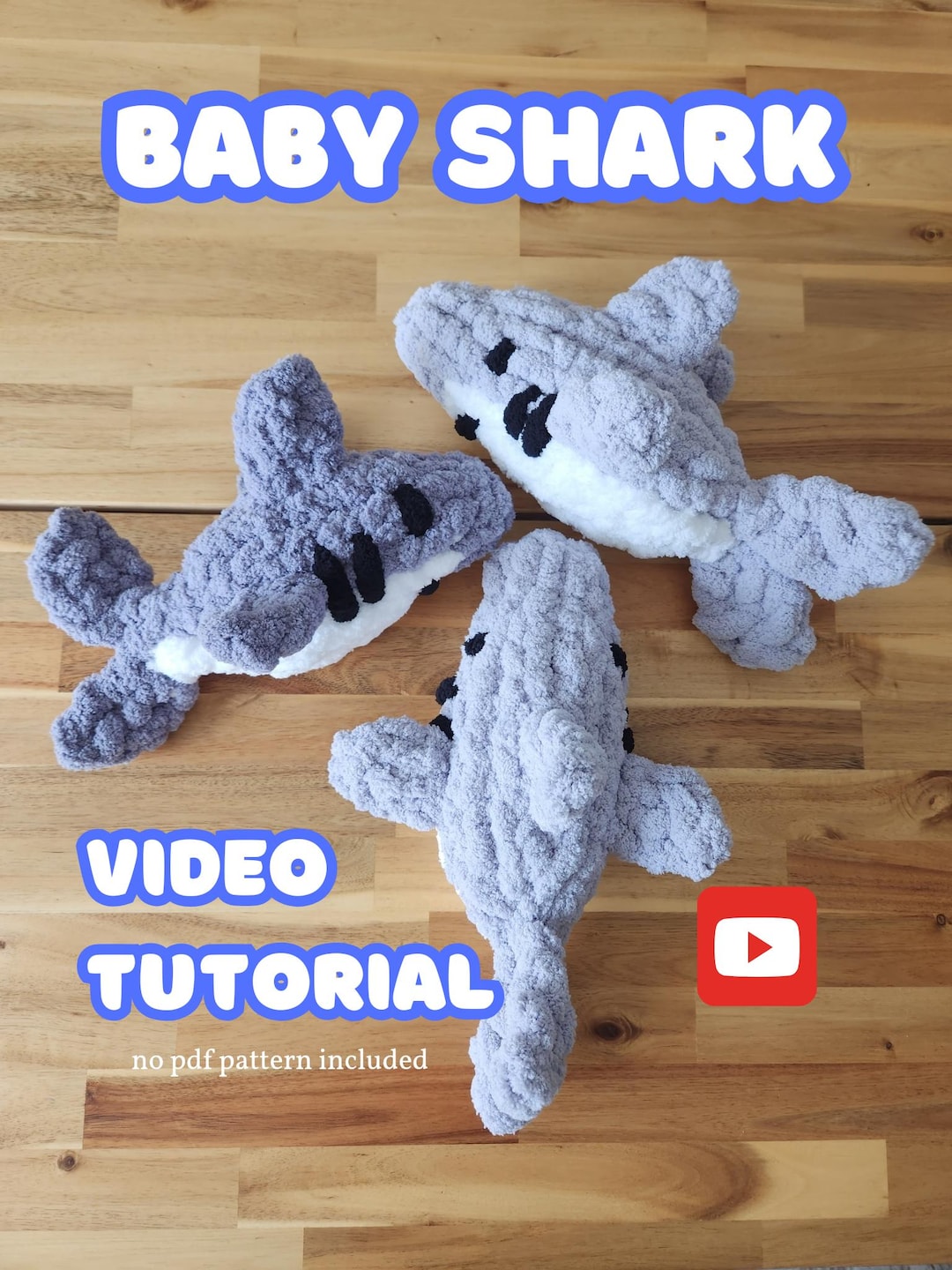 Handknit Baby Shark Video Tutorial Fingerknit Shark Plushie - Etsy