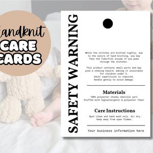 Printable Handknit Safety Warning Care Tags for Chunky Handknit ...