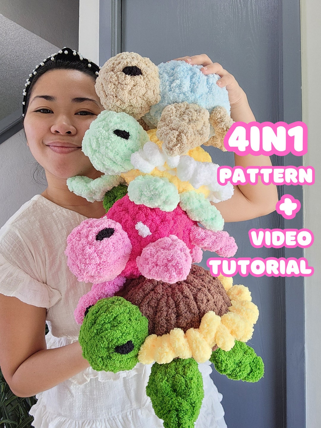 4in1 Turtle Plushie Pattern With Video Tutorial Sunflower Turtle Daisy ...