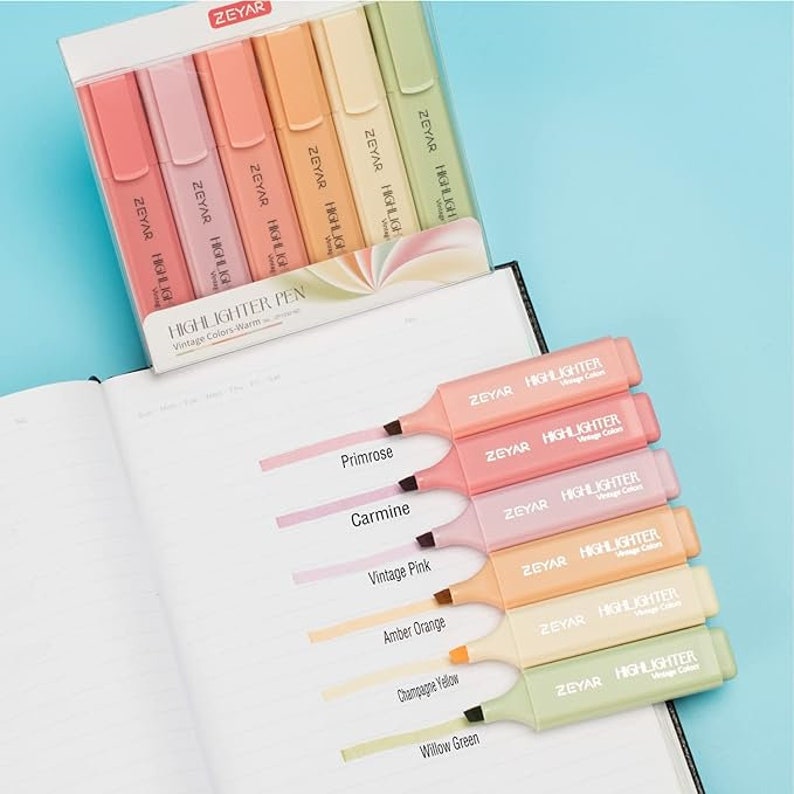 Vintage Color Highlighter Pens: Chisel Tip, Water Based - Set of 12 - Etsy