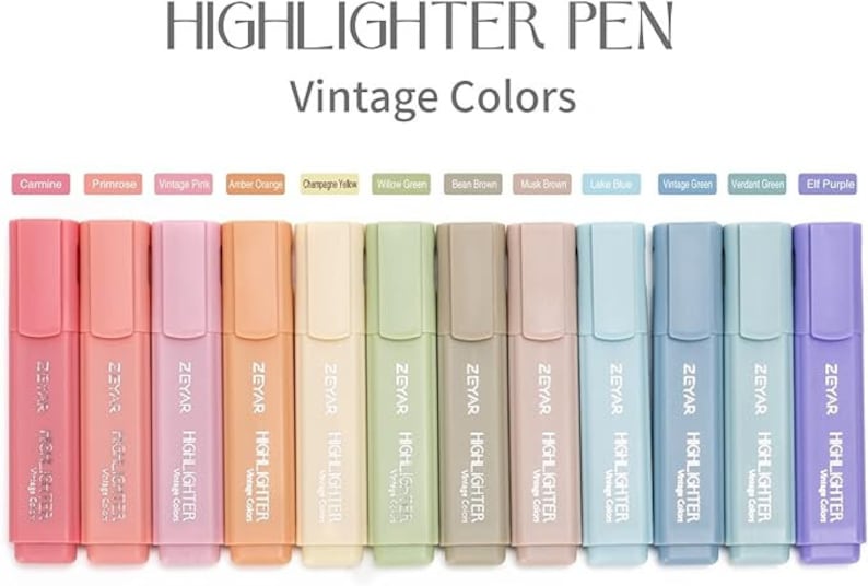 Highlighter Pen, Vintage Colors Chisel Tip Markers, Water Based, Quick ...