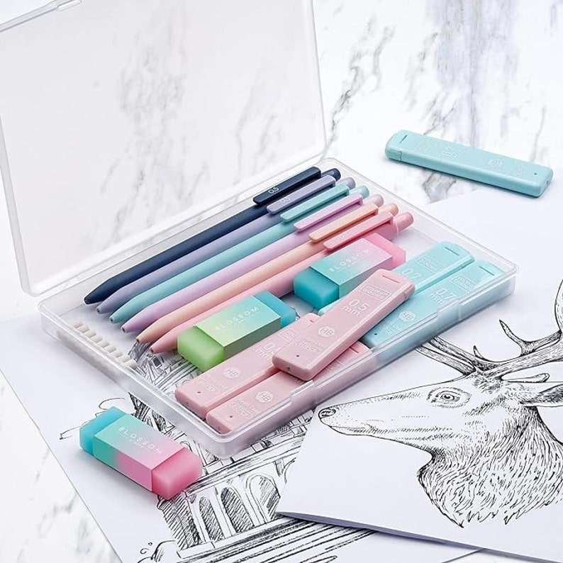 Pastel Mechanical Pencil Set: 0.5/0.7mm Lead, Erasers - Etsy