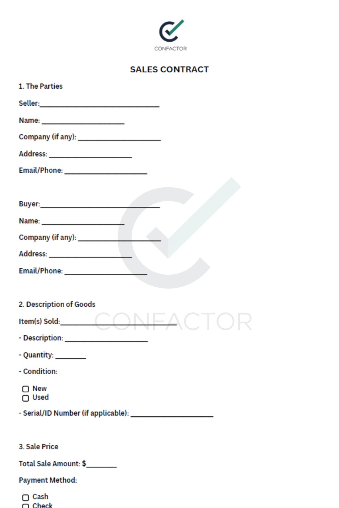 Sales Contract, Fillable PDF, Purchase Agreement, Editable PDF ...