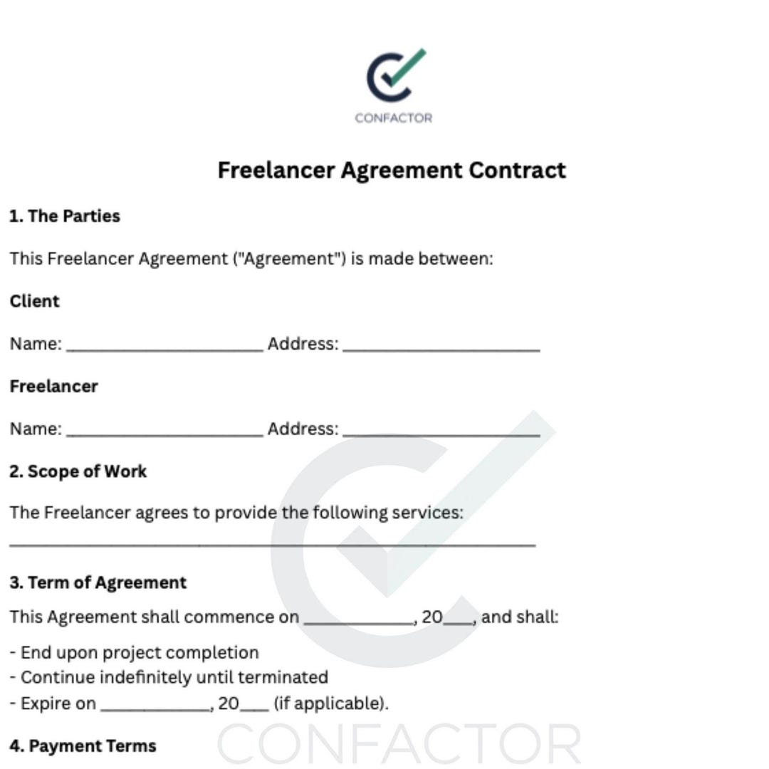 Freelancer Agreement Contract: Editable PDF & DOC - Etsy