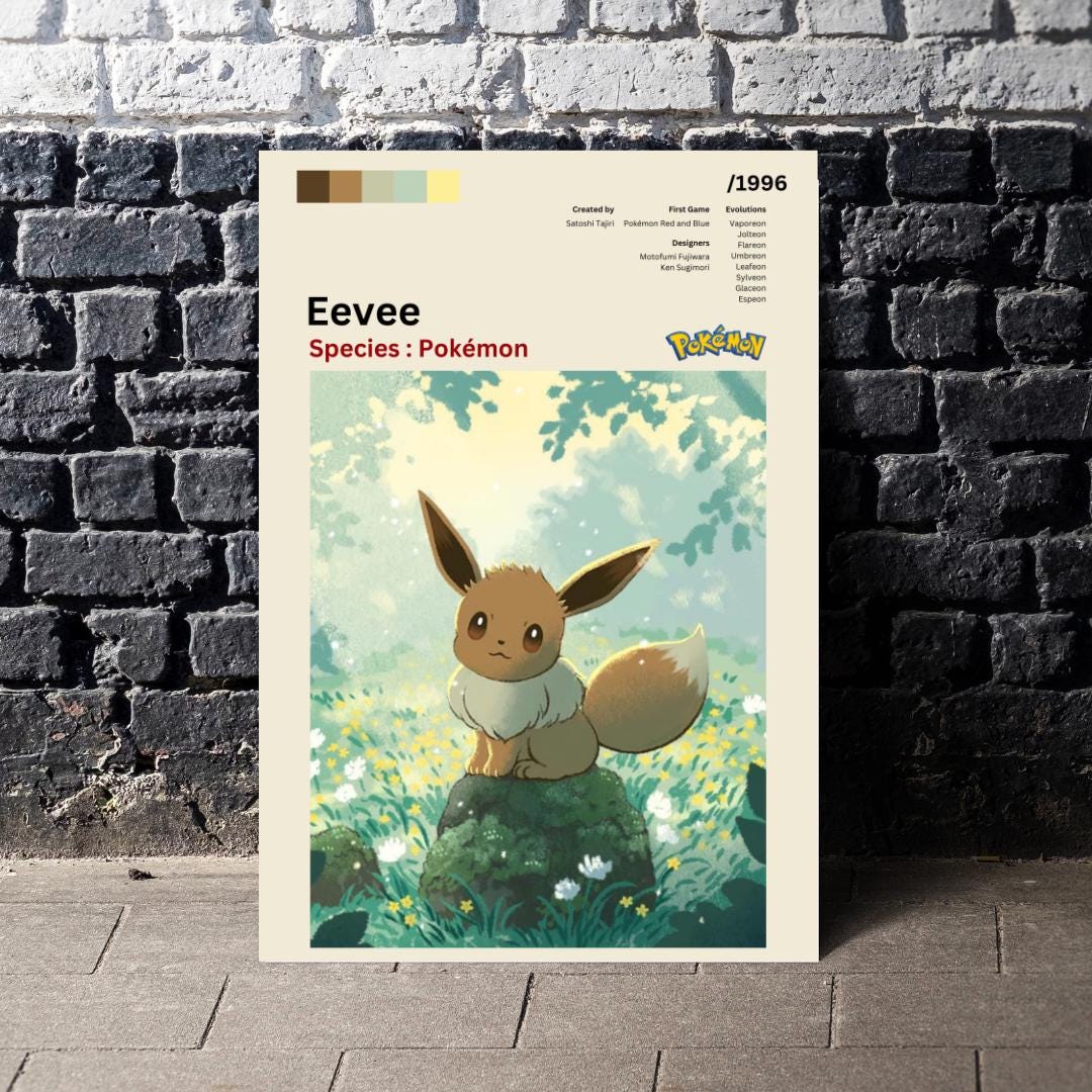 Retro Fox Poster| Poke Pet Art Print| Digital Fantasy Poster | Retro ...