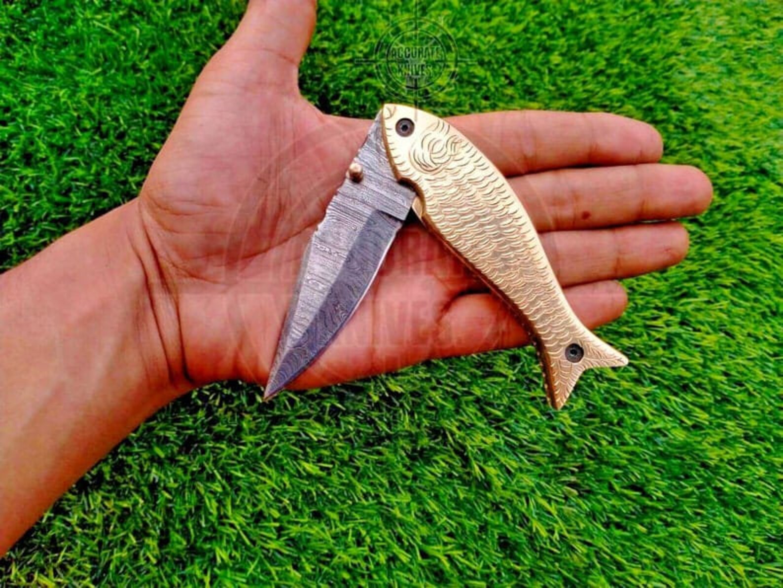 Fish Folding Knife Handmade Damascus Pocket Knife Golden Fish - Etsy