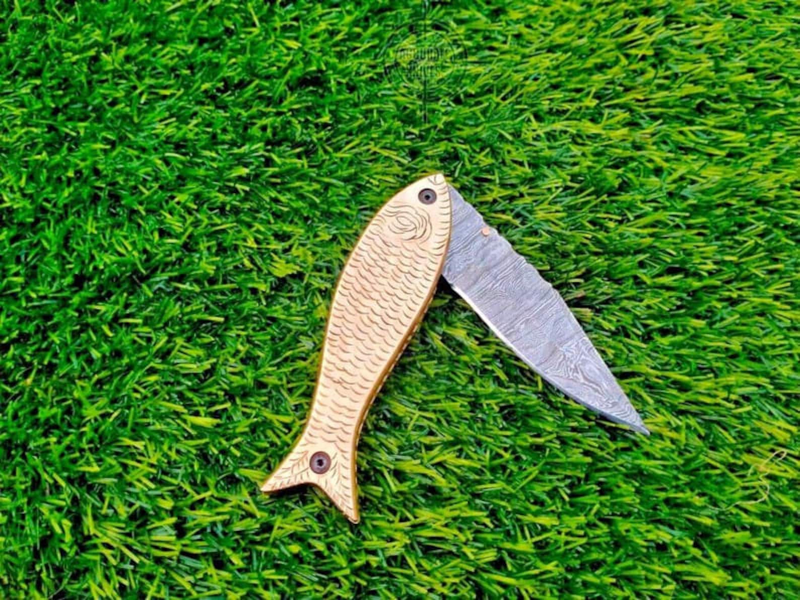 Fish Folding Knife Handmade Damascus Pocket Knife Golden Fish - Etsy