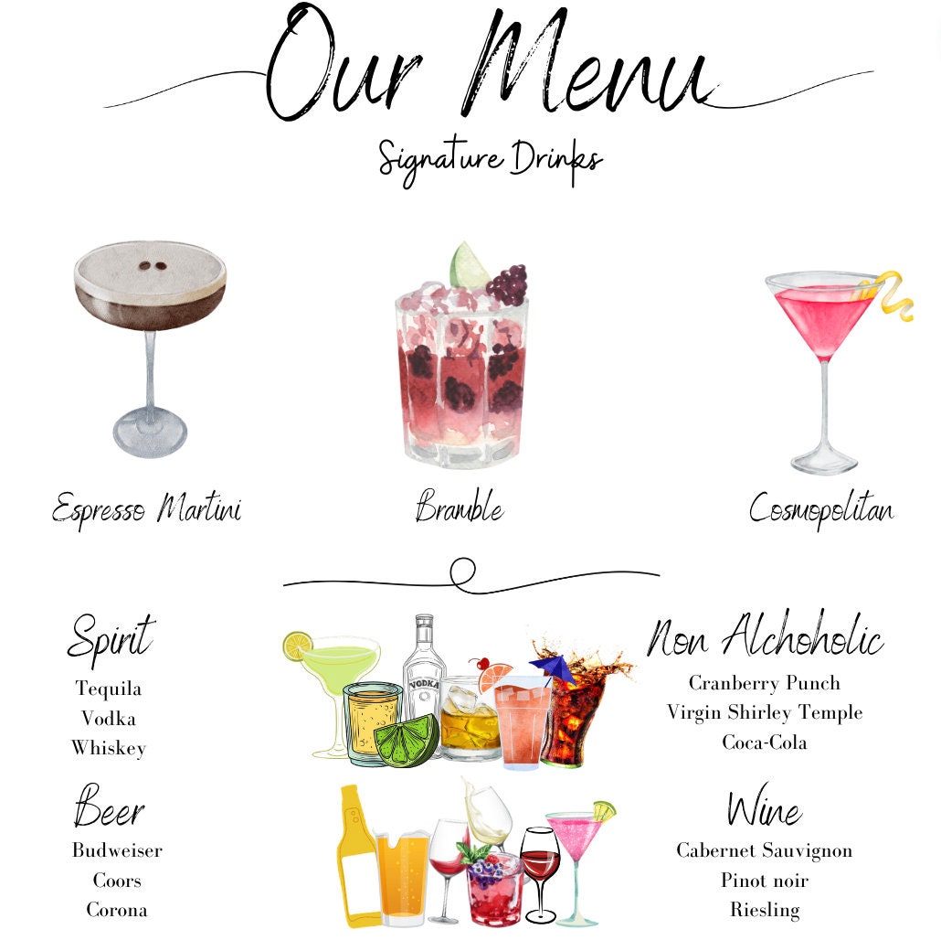 Signature Drink Bar Menu Template, Modern Editable Menu, Minimalist ...