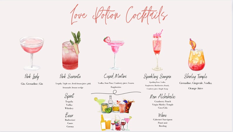 Galentines Signature Drink Bar Menu Template, Valentines Cocktail Menu ...