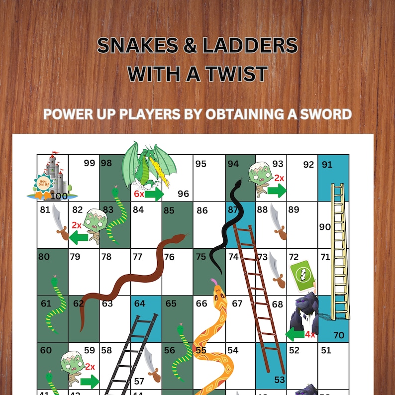 Snakes and Ladders Printable, Printable Board Game, Counting Number ...