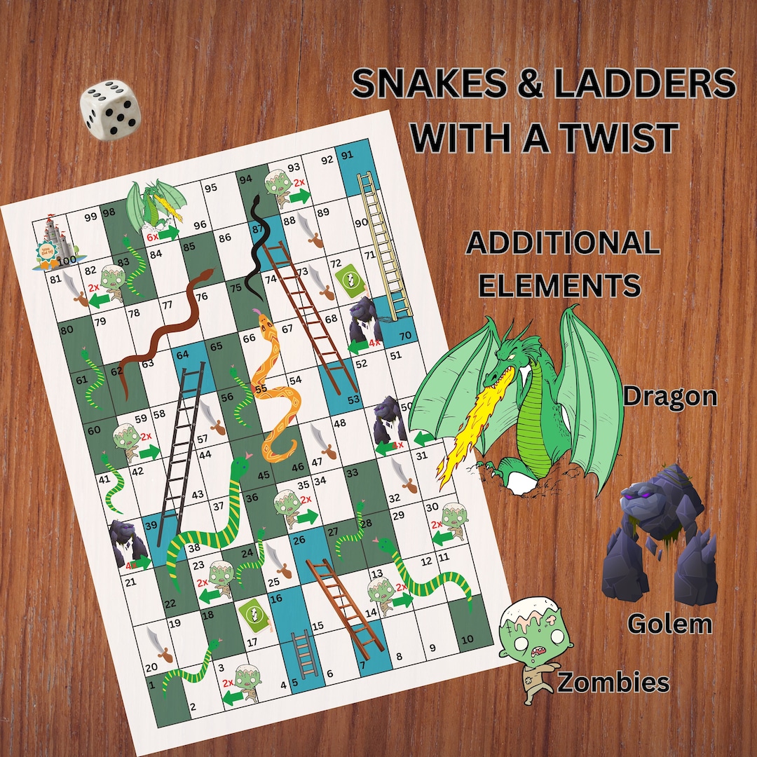Snakes and Ladders Printable, Printable Board Game, Counting Number ...
