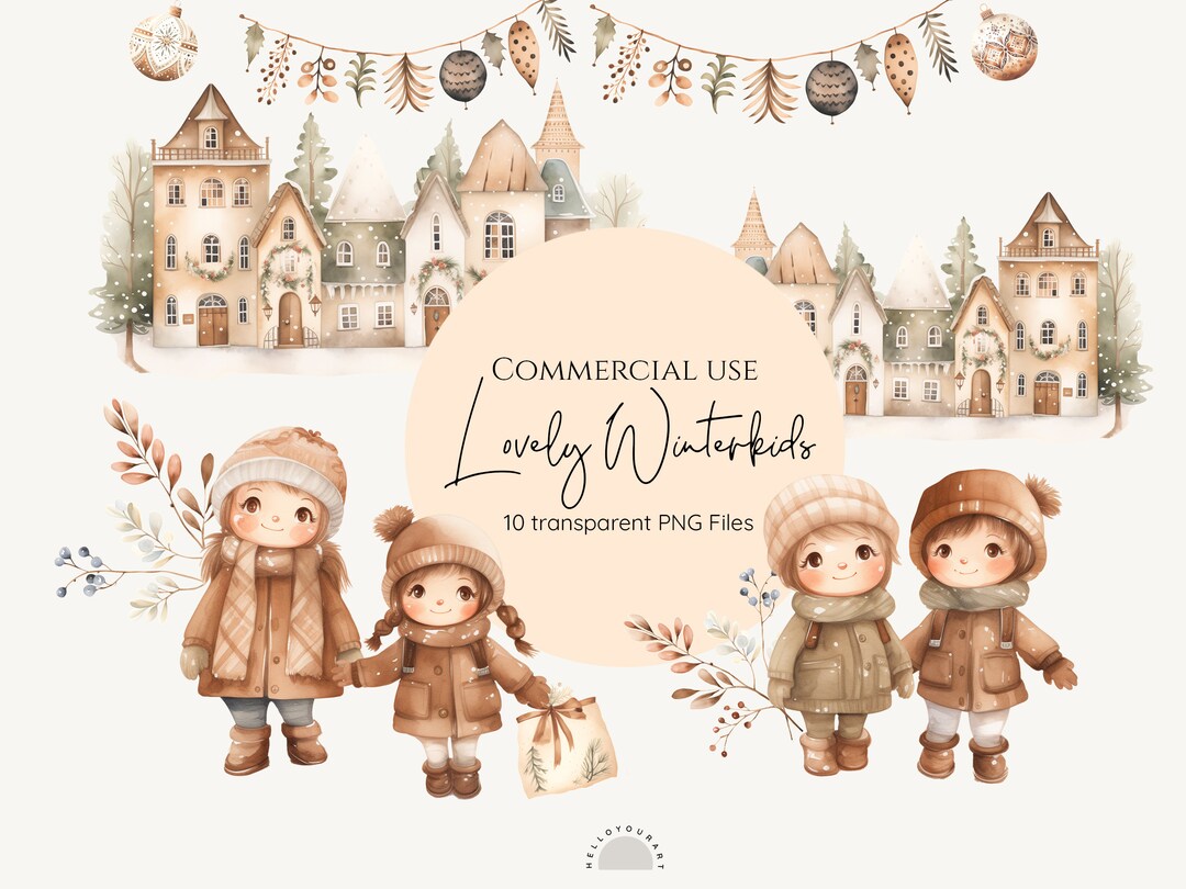 Winterkids Clipart Boho Winterland Town - Etsy