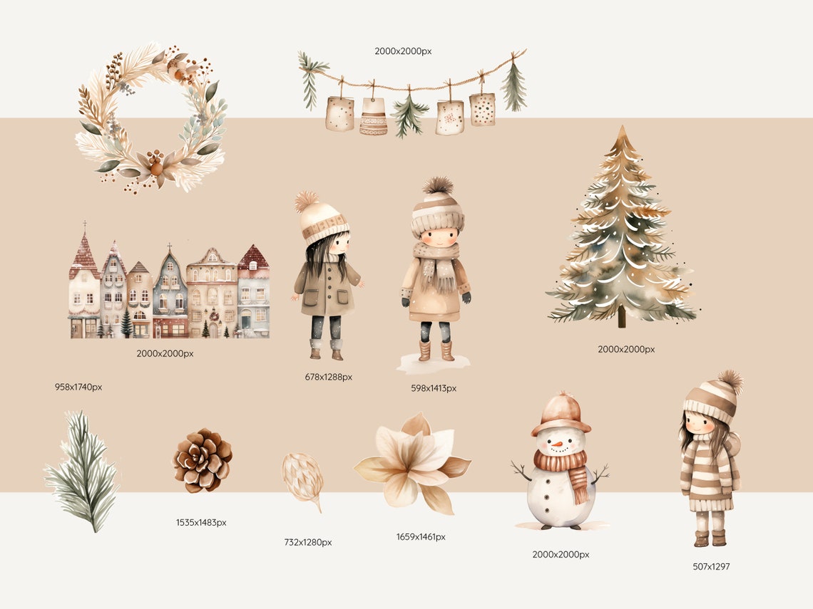 Winterkids Clipart Boho Cozy Winterland Town - Etsy