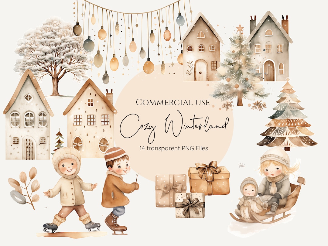 Christmas Winterland Kids Clipart Boho Clipart Aquarell Png - Etsy