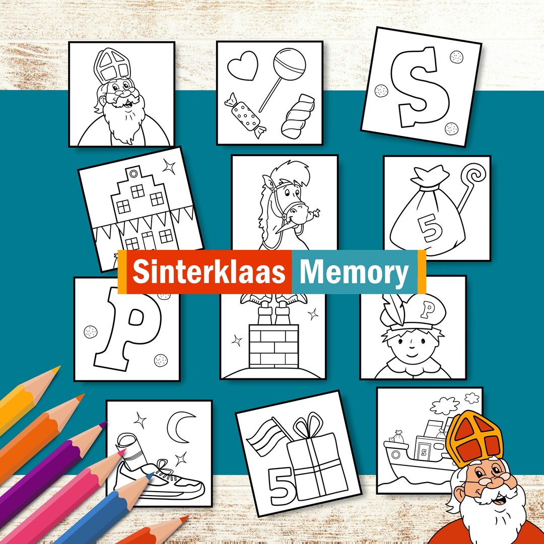 Sinterklaas Coloring Page and Sinterklaas Game. Memory Game Cards for ...