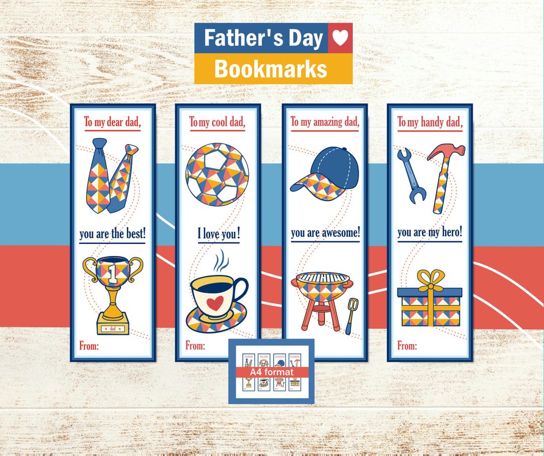 Father's Day Bookmark Book Gift. Printable Bookmark, Father's Day Card ...