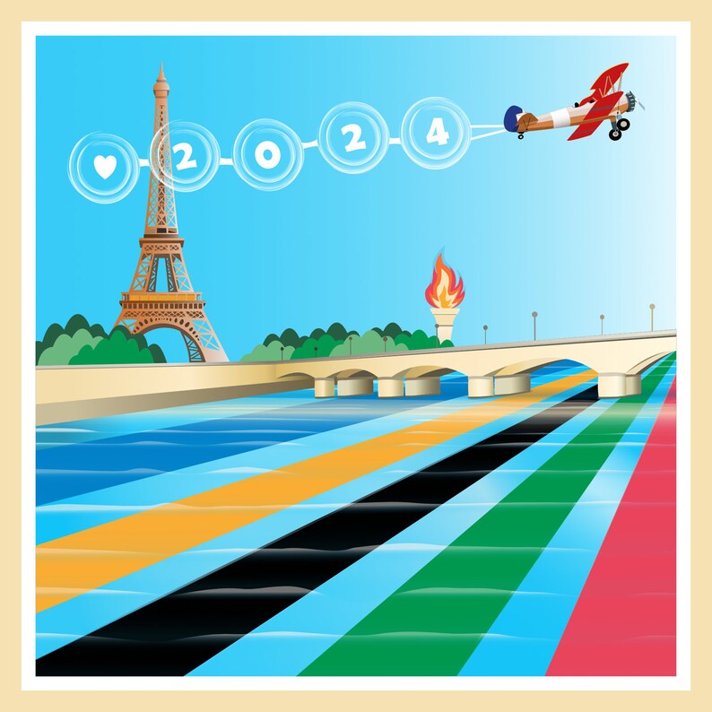 Paris, Summer Olympics. With the Seine and the Eiffel Tower. the Colors ...